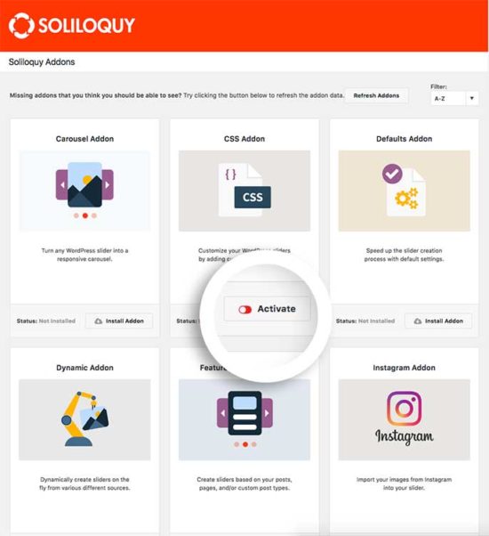 How to Activate Addons - Soliloquy